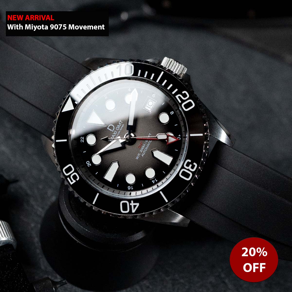 42mm Miyota 9075 GMT dive watch kit | MAXI GMT (Signature) Fumé Lacque – DIYWATCH Club