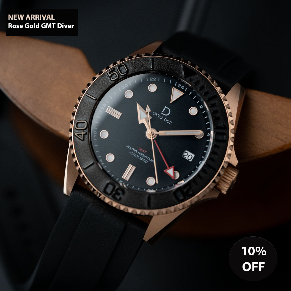 DIY Watch Kit | 42mm Black and Rose Gold GMT Dive Watch | Seiko GMT mo – DIYWATCH Club