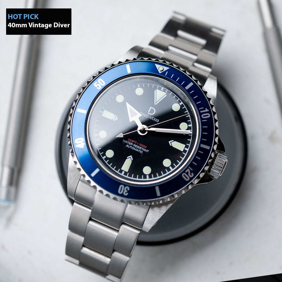 40mm Vintage Dive Watch With Stainless Steel Bracelet (Seiko NH35 / NH ...