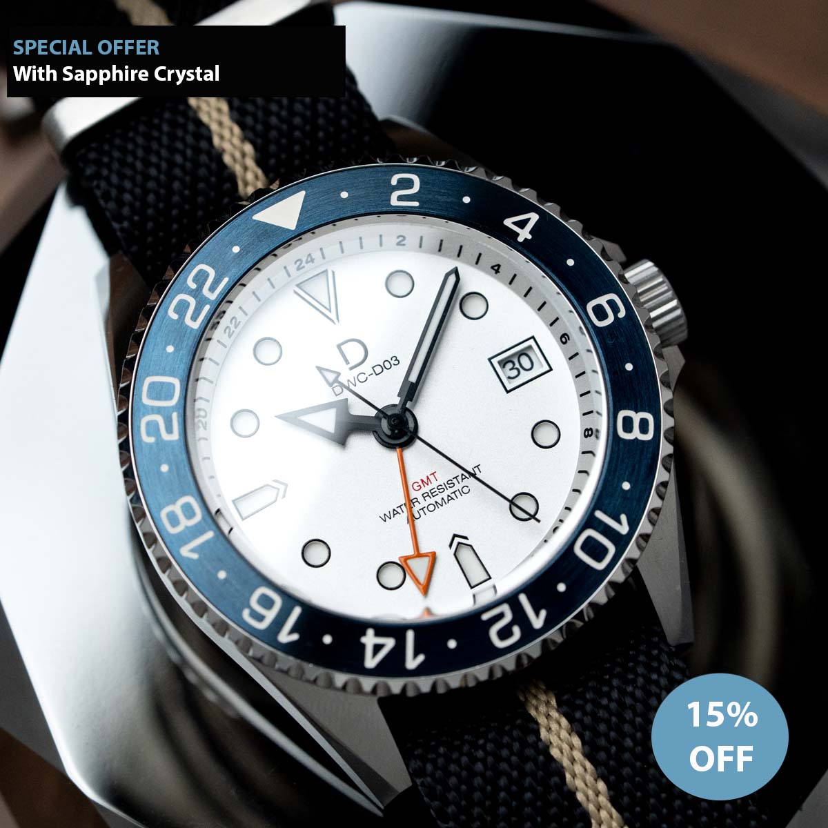 DIY Watch Kit | 42mm Blue GMT Dive Watch (white Sandwich Dial) | Seiko ...